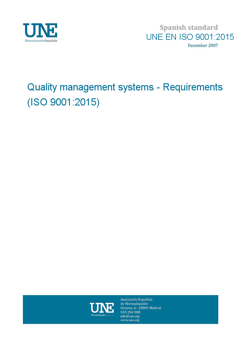 UNE EN ISO 9001:2015 Quality management systems - Requirements (ISO ...