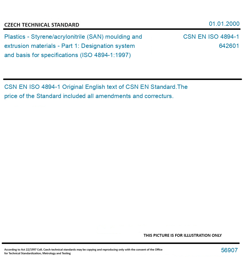 CSN EN ISO 4894-1 - Plastics - Styrene/acrylonitrile (SAN) moulding and ...