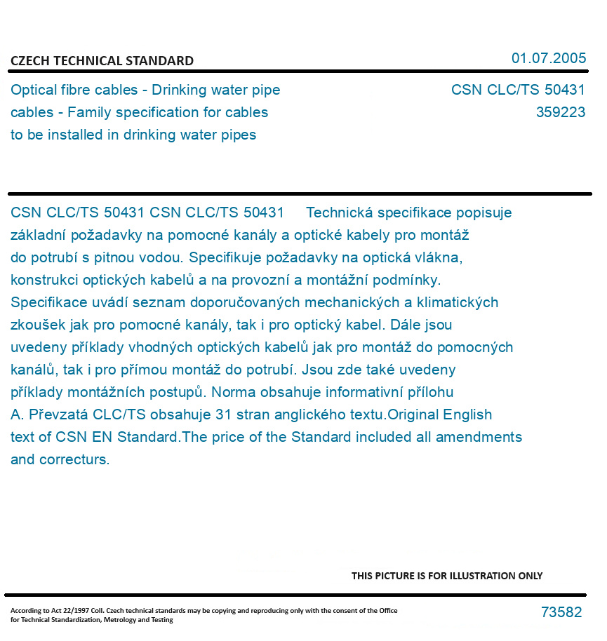 CSN CLC/TS 50431 - Optical fibre cables - Drinking water pipe cables ...