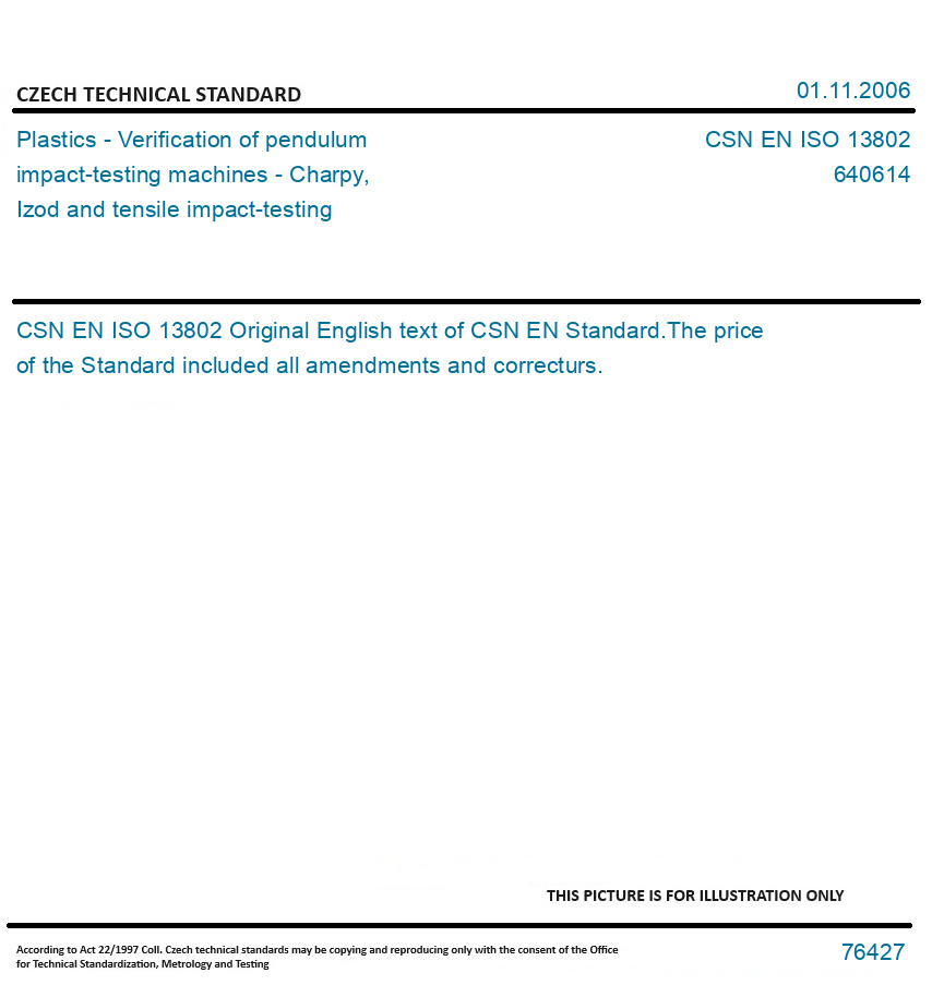 CSN EN ISO 13802 - Plastics - Verification of pendulum impact-testing ...