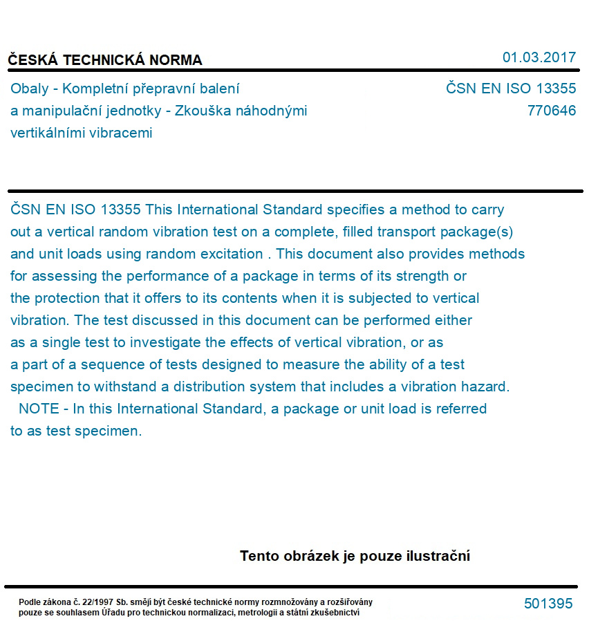 CSN EN ISO 13355 - Packaging - Complete, filled transport packages and unit loads - Vertical ...