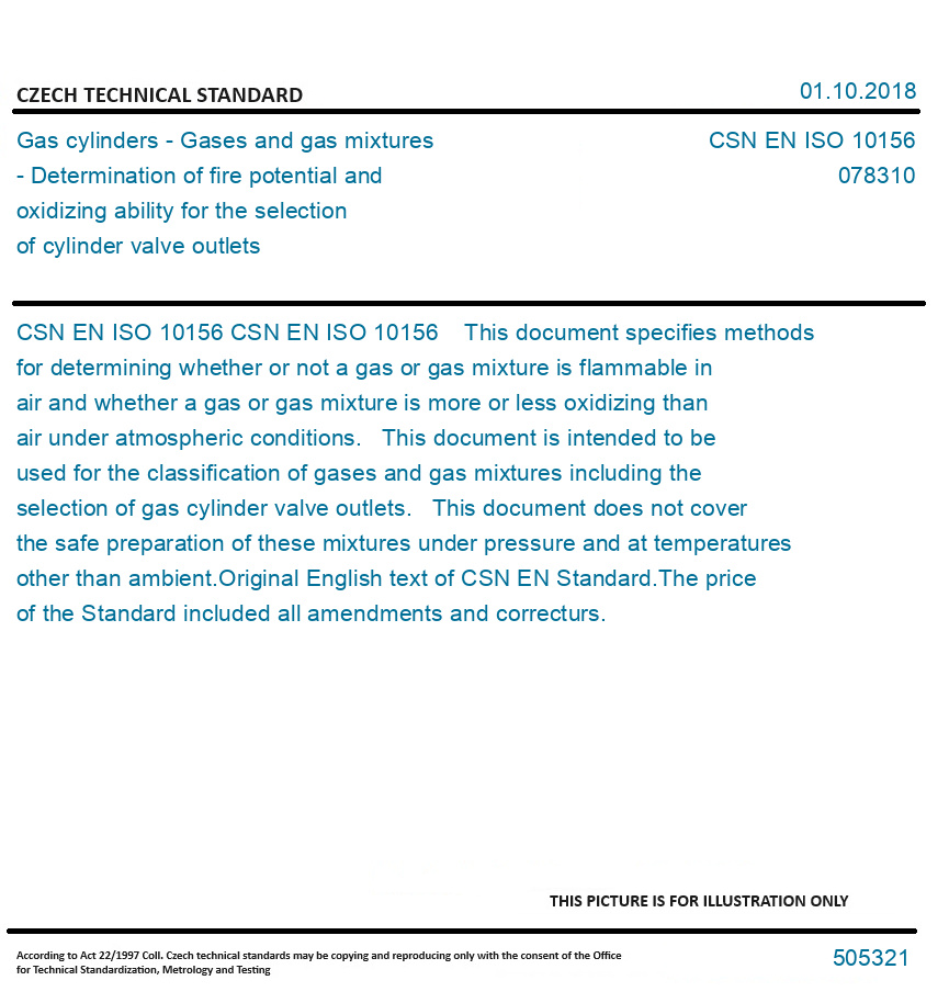 CSN EN ISO 10156 - Gas cylinders - Gases and gas mixtures - Determination of fire potential and ...