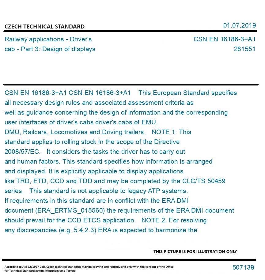 CSN EN 16186-3+A1 - Railway applications - Driver's cab - Part 3: Design of displays
