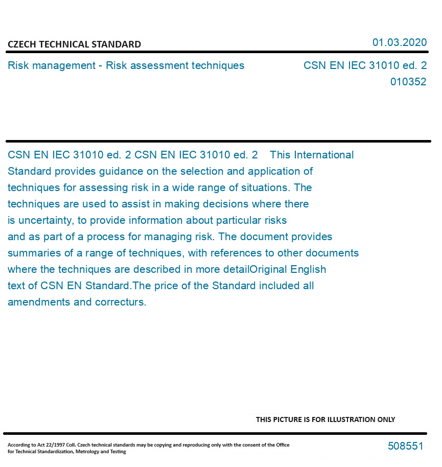 CSN EN IEC 31010 ed. 2 - Risk management - Risk assessment techniques