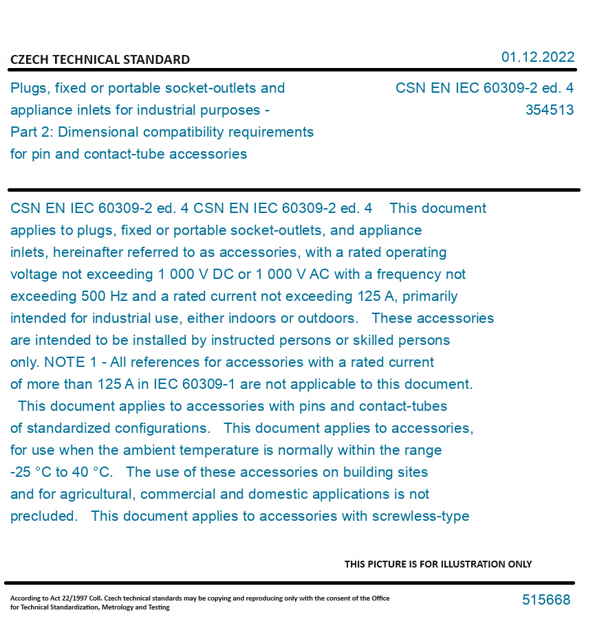 CSN EN IEC 60309-2 ed. 4 - Plugs, fixed or portable socket-outlets and ...
