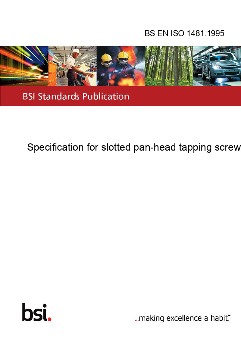 BS EN ISO 1481:1995 Specification for slotted pan-head tapping screws