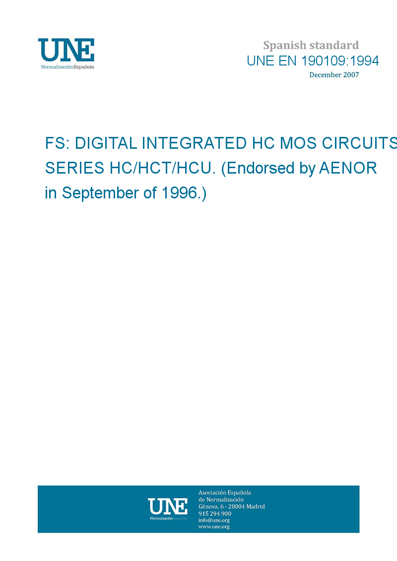 UNE EN 190109:1994 Family Specification: Digital integrated HC MOS ...