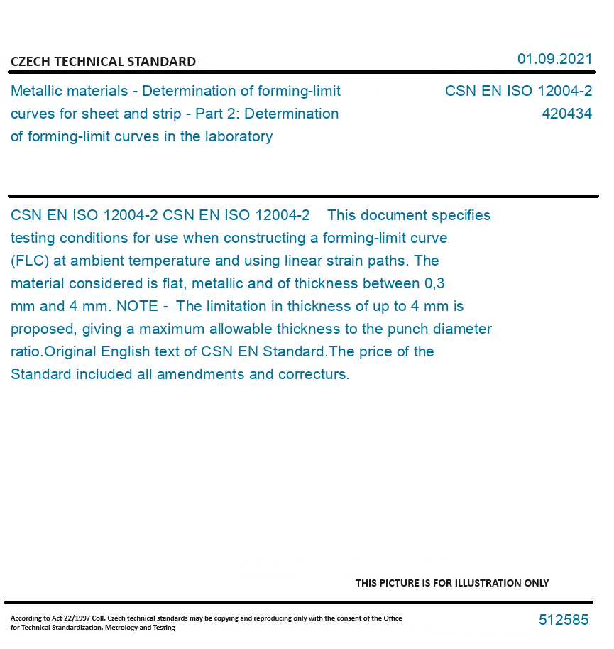 CSN EN ISO 12004-2 - Metallic materials - Determination of forming-limit curves for sheet and ...