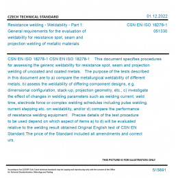 CSN EN ISO 18278-1 - Resistance welding - Weldability - Part 1: General requirements for the ...