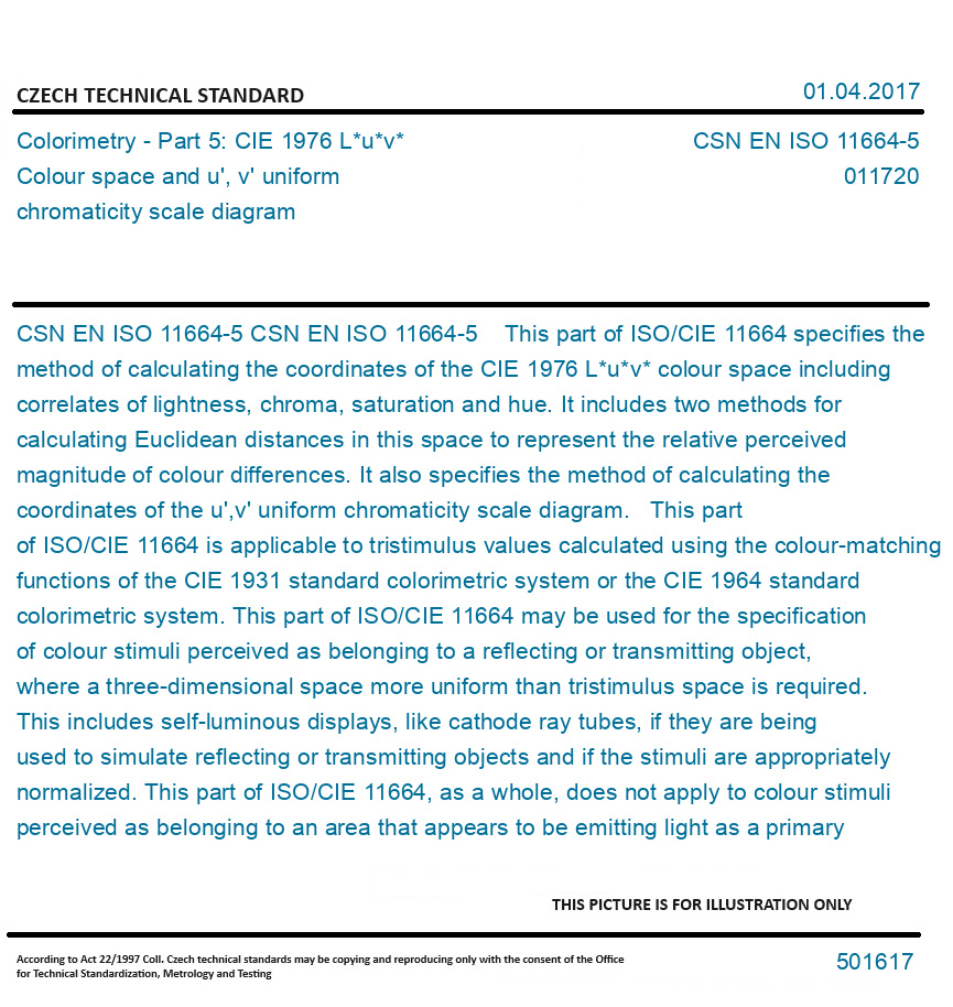 CSN EN ISO 11664-5 - Colorimetry - Part 5: CIE 1976 L*u*v* Colour space ...