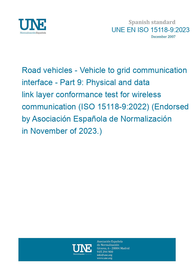 UNE EN ISO 15118-9:2023 Road vehicles - Vehicle to grid communication interface - Part 9 ...