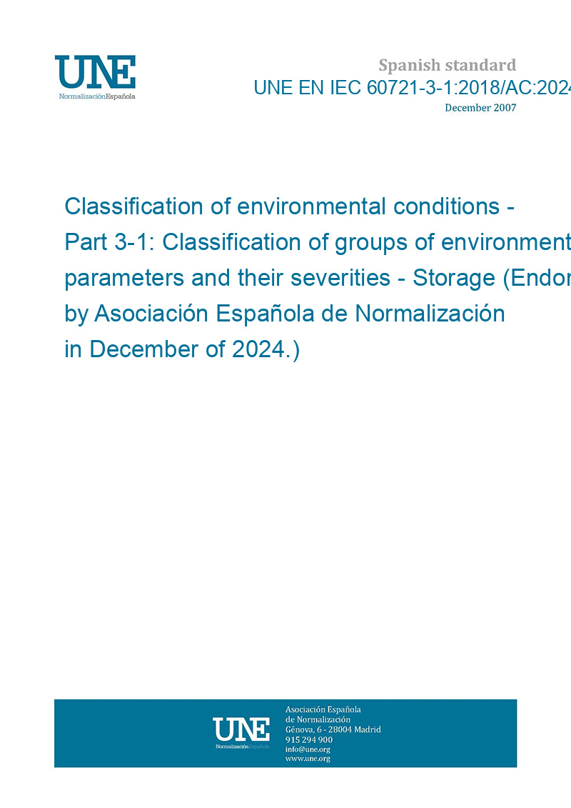 UNE EN IEC 60721-3-1:2018/AC:2024-10 Classification of environmental ...
