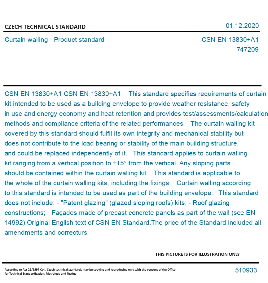 CSN EN 13830+A1 - Curtain walling - Product standard