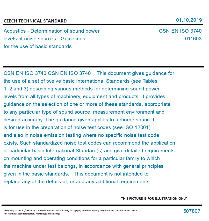 CSN EN ISO 3740 - Acoustics - Determination of sound power levels of noise sources - Guidelines ...