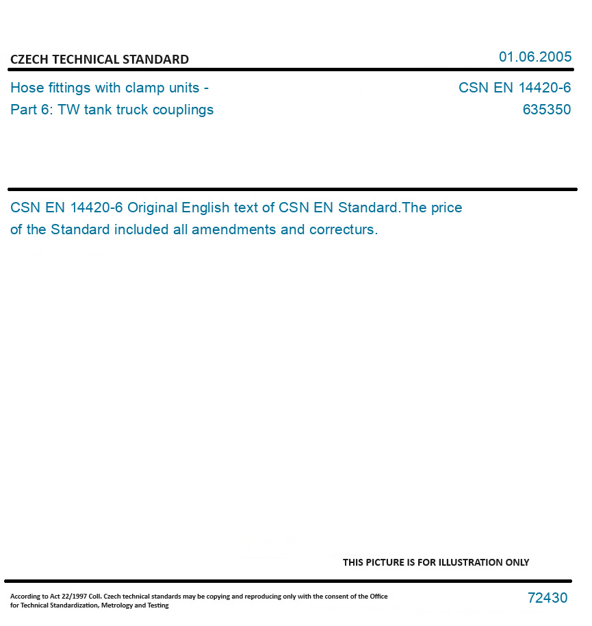 CSN EN 14420-6 - Hose fittings with clamp units - Part 6: TW tank truck ...
