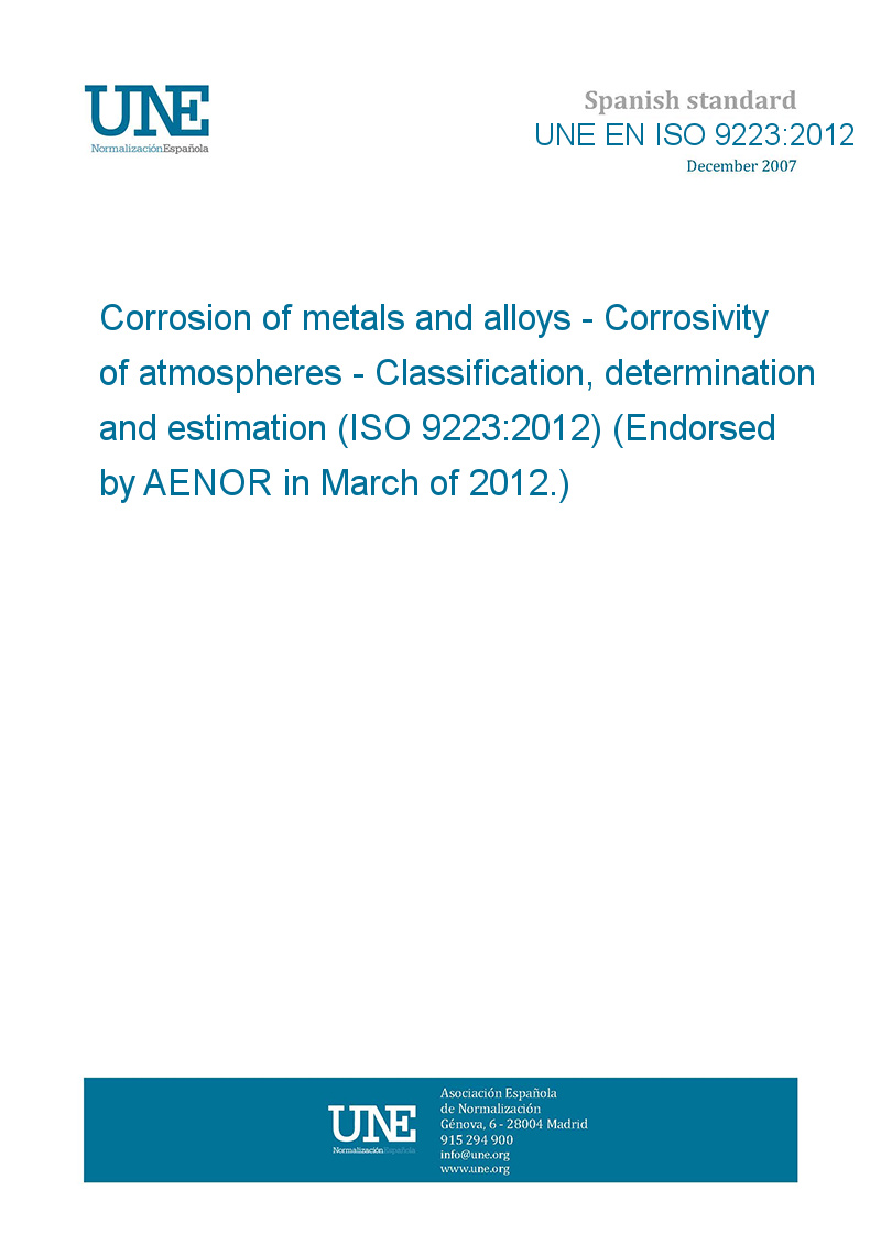 UNE EN ISO 9223:2012 Corrosion of metals and alloys - Corrosivity of ...
