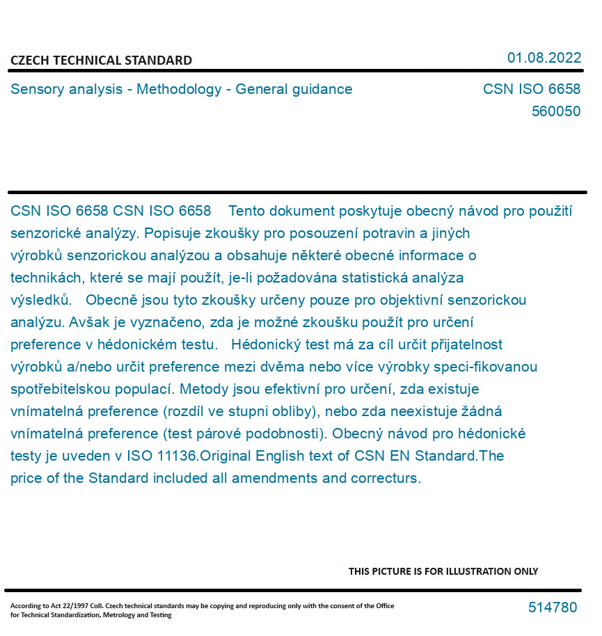 CSN ISO 6658 - Sensory analysis - Methodology - General guidance