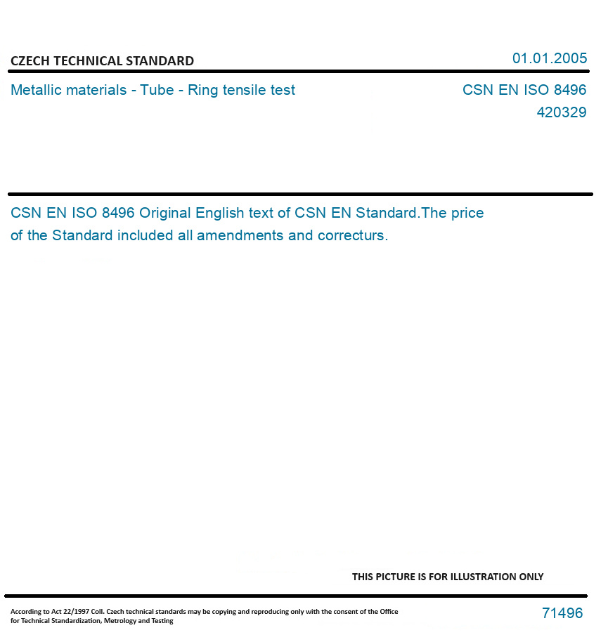 CSN EN ISO 8496 - Metallic materials - Tube - Ring tensile test