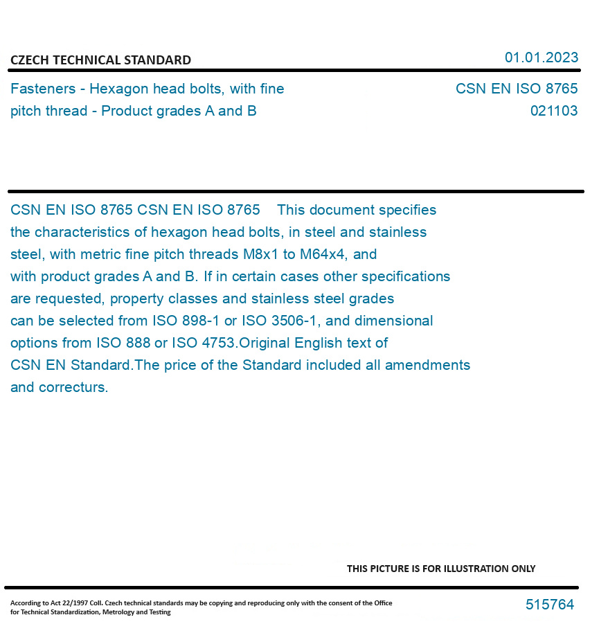 CSN EN ISO 8765 - Fasteners - Hexagon head bolts, with fine pitch ...