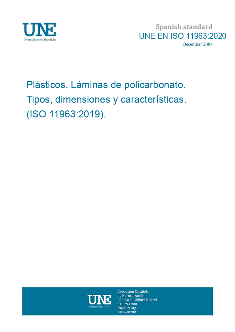 UNE EN ISO 11963:2020 Plastics - Polycarbonate sheets - Types ...