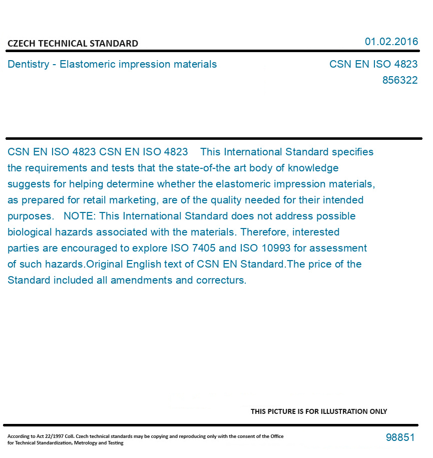 CSN EN ISO 4823 - Dentistry - Elastomeric impression materials