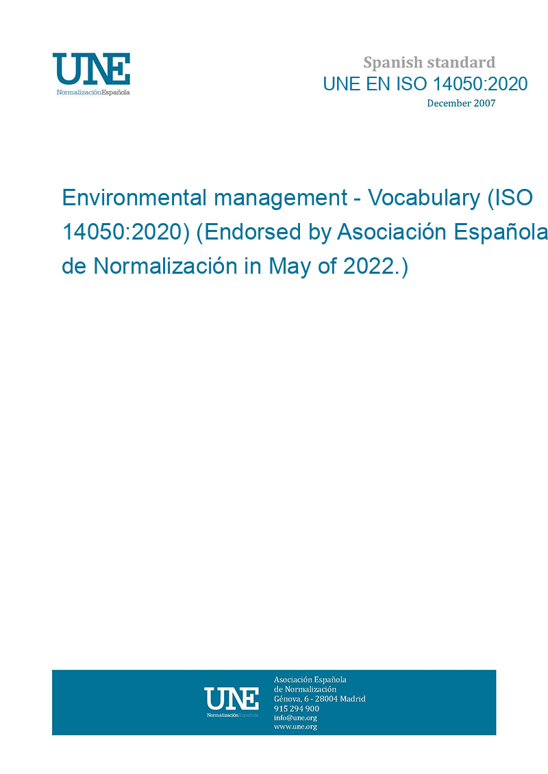 UNE EN ISO 14050:2020 Environmental management - Vocabulary (ISO 14050:2020) (Endorsed by ...