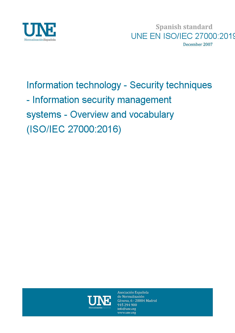 UNE EN ISO/IEC 27000:2019 Information technology - Security techniques ...