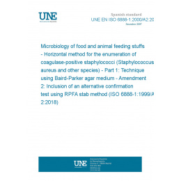 UNE EN ISO 6888-1:2000/A2:2019 Microbiology of food and animal feeding stuffs - Horizontal ...