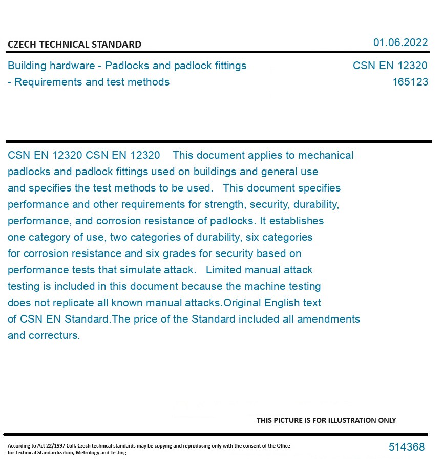 CSN EN 12320 - Building hardware - Padlocks and padlock fittings ...