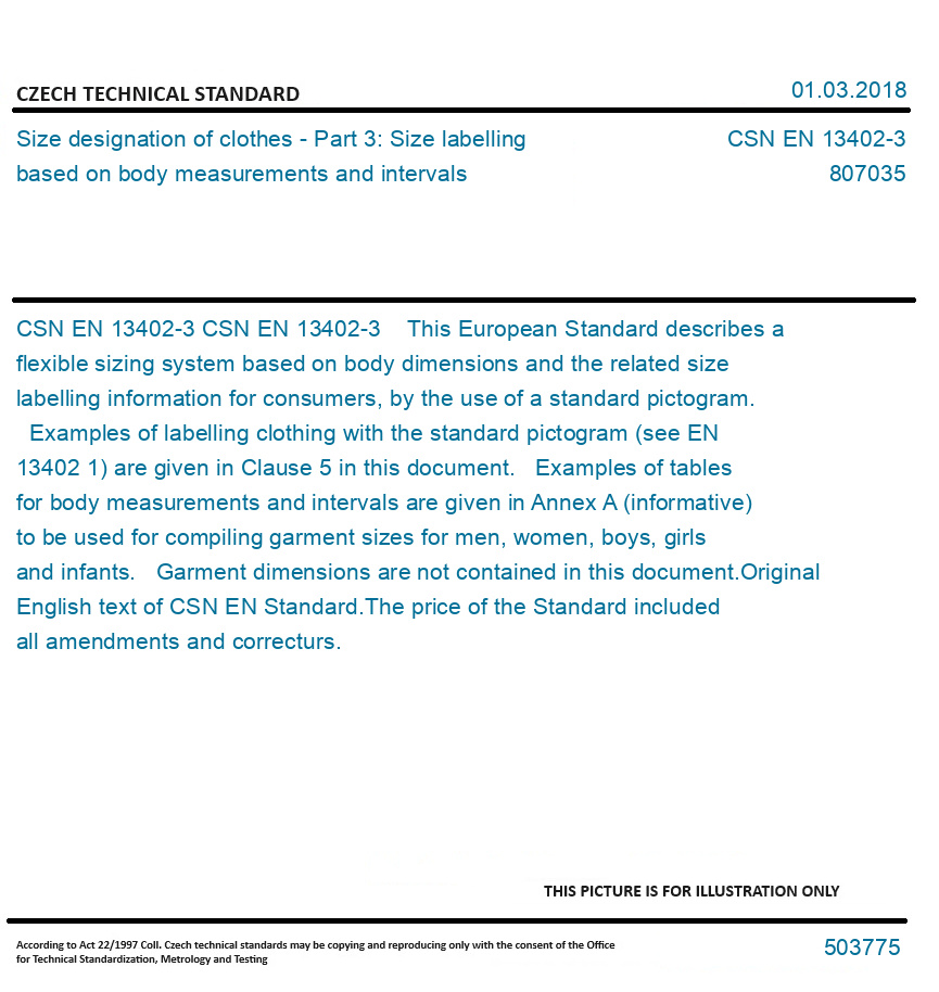 CSN EN 13402-3 - Size designation of clothes - Part 3: Size labelling ...