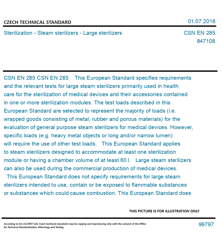 CSN EN 285 - Sterilization - Steam sterilizers - Large sterilizers
