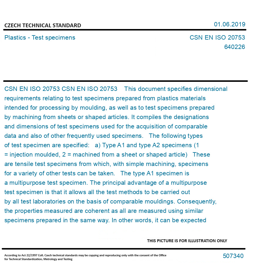 CSN EN ISO 20753 - Plastics - Test specimens