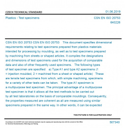 CSN EN ISO 20753 - Plastics - Test specimens