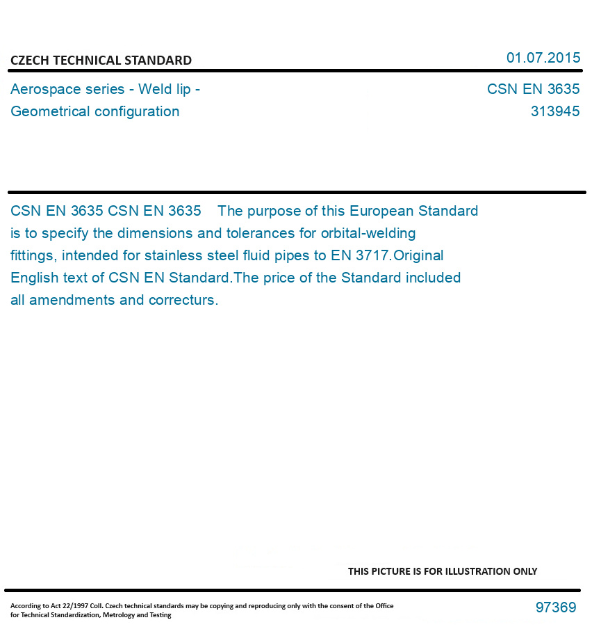 CSN EN 3635 - Aerospace series - Weld lip - Geometrical configuration