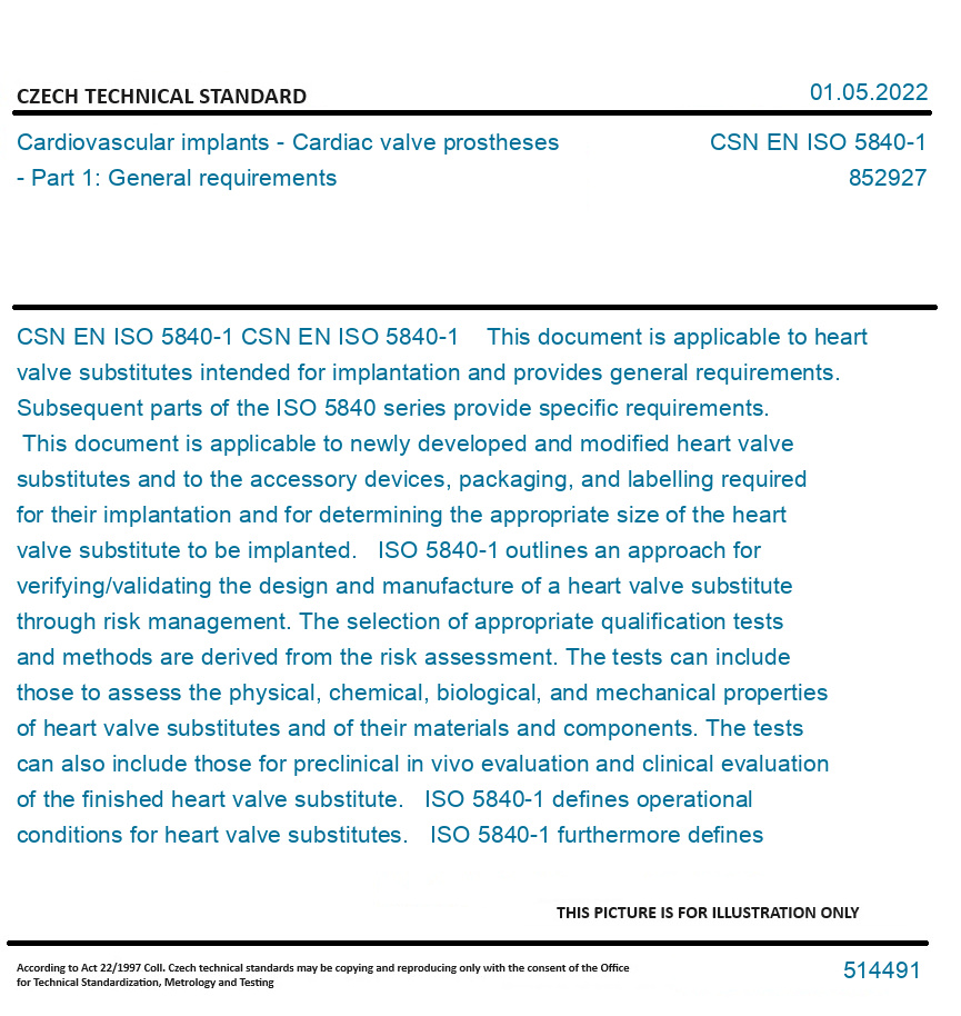 CSN EN ISO 5840-1 - Cardiovascular implants - Cardiac valve prostheses ...