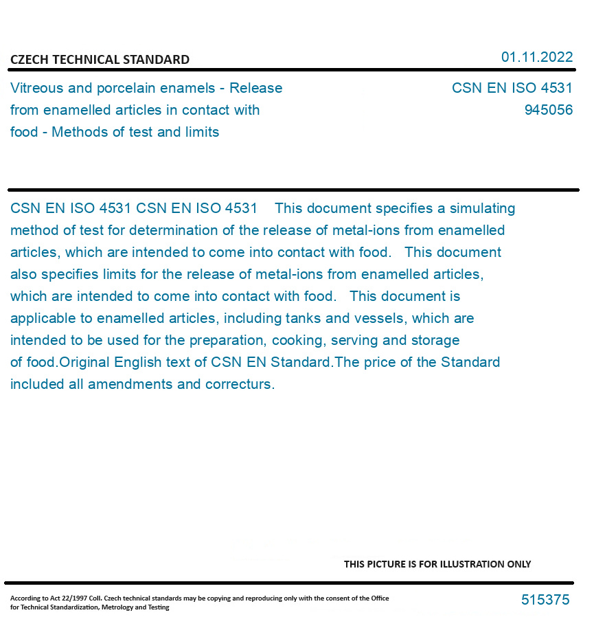 CSN EN ISO 4531 - Vitreous and porcelain enamels - Release from ...