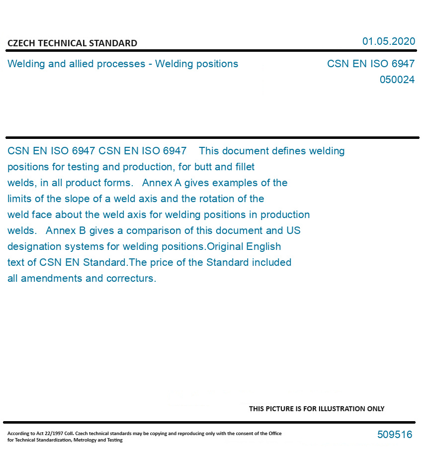 CSN EN ISO 6947 - Welding and allied processes - Welding positions