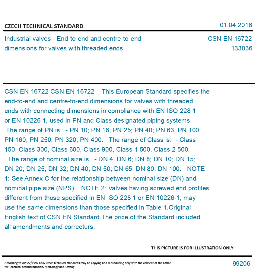 CSN EN 16722 - Industrial valves - End-to-end and centre-to-end ...