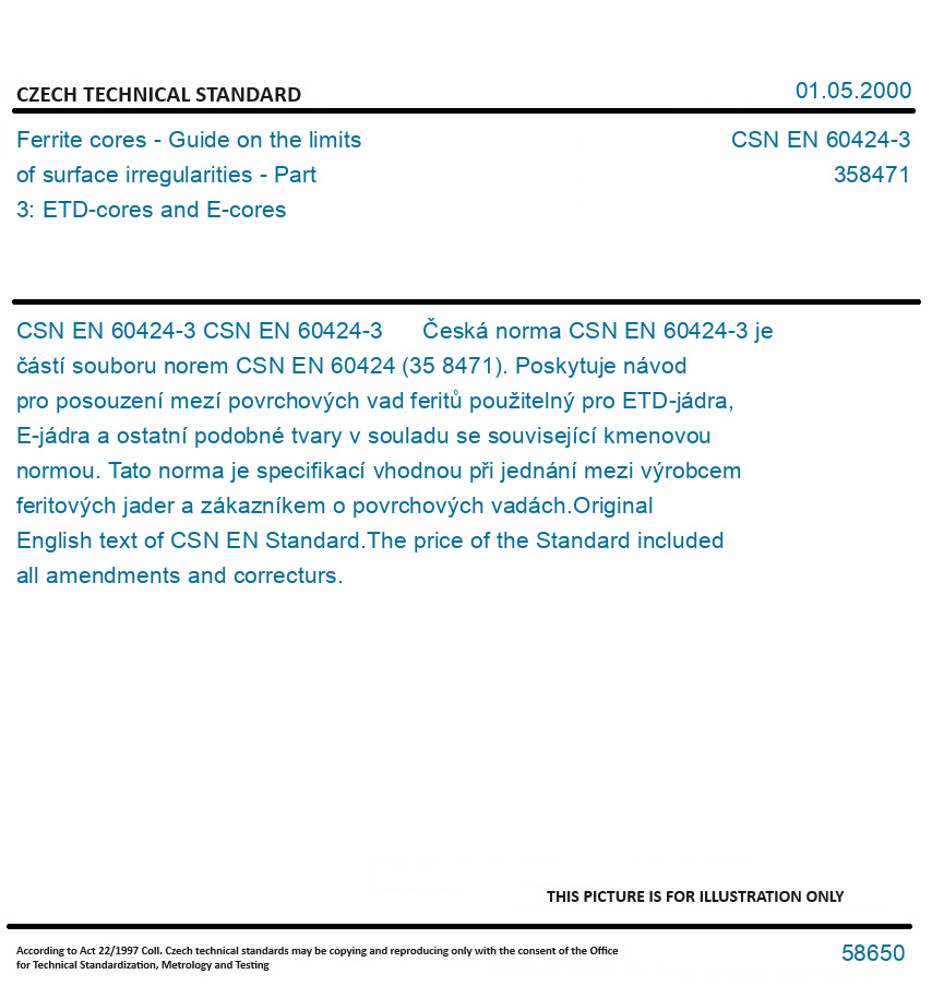 CSN EN 60424-3 - Ferrite cores - Guide on the limits of surface ...