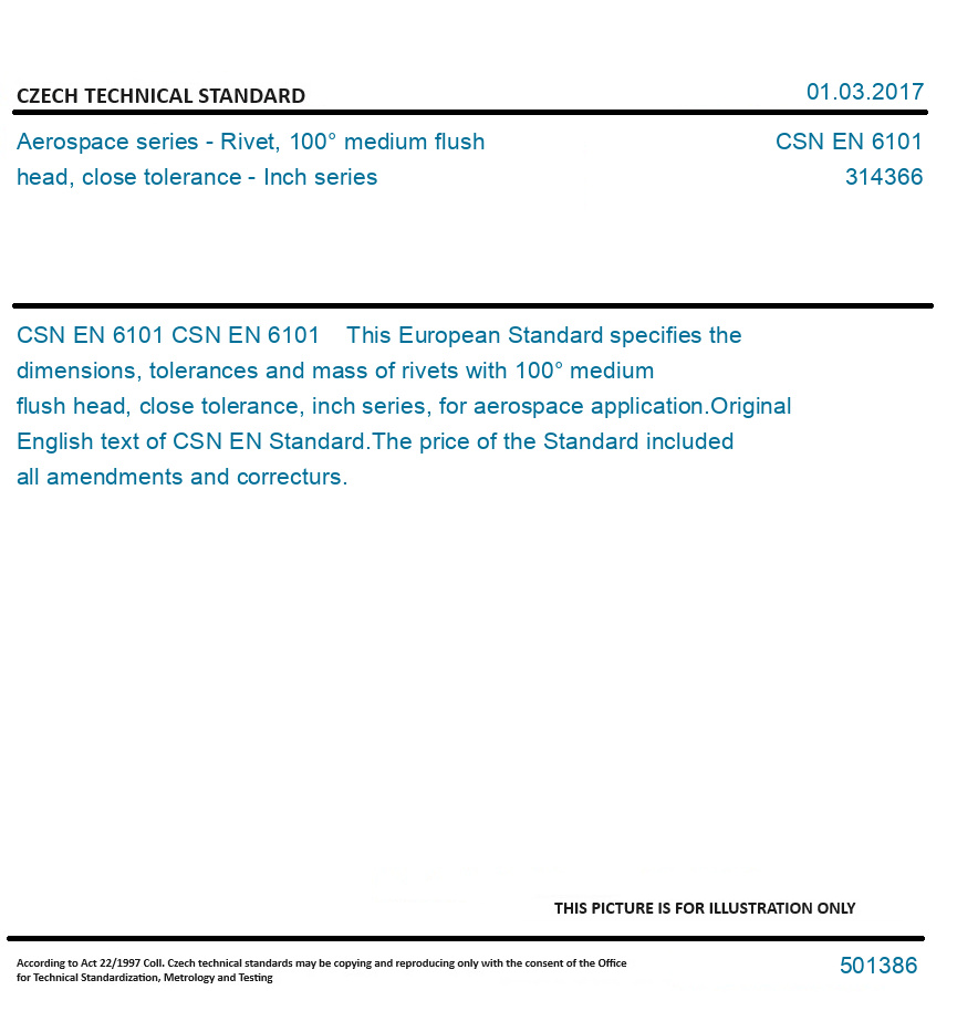 CSN EN 6101 - Aerospace series - Rivet, 100° medium flush head, close ...