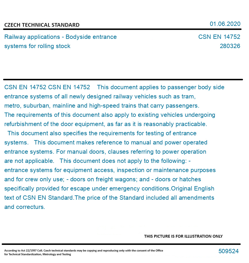 CSN EN 14752 - Railway applications - Bodyside entrance systems for rolling stock