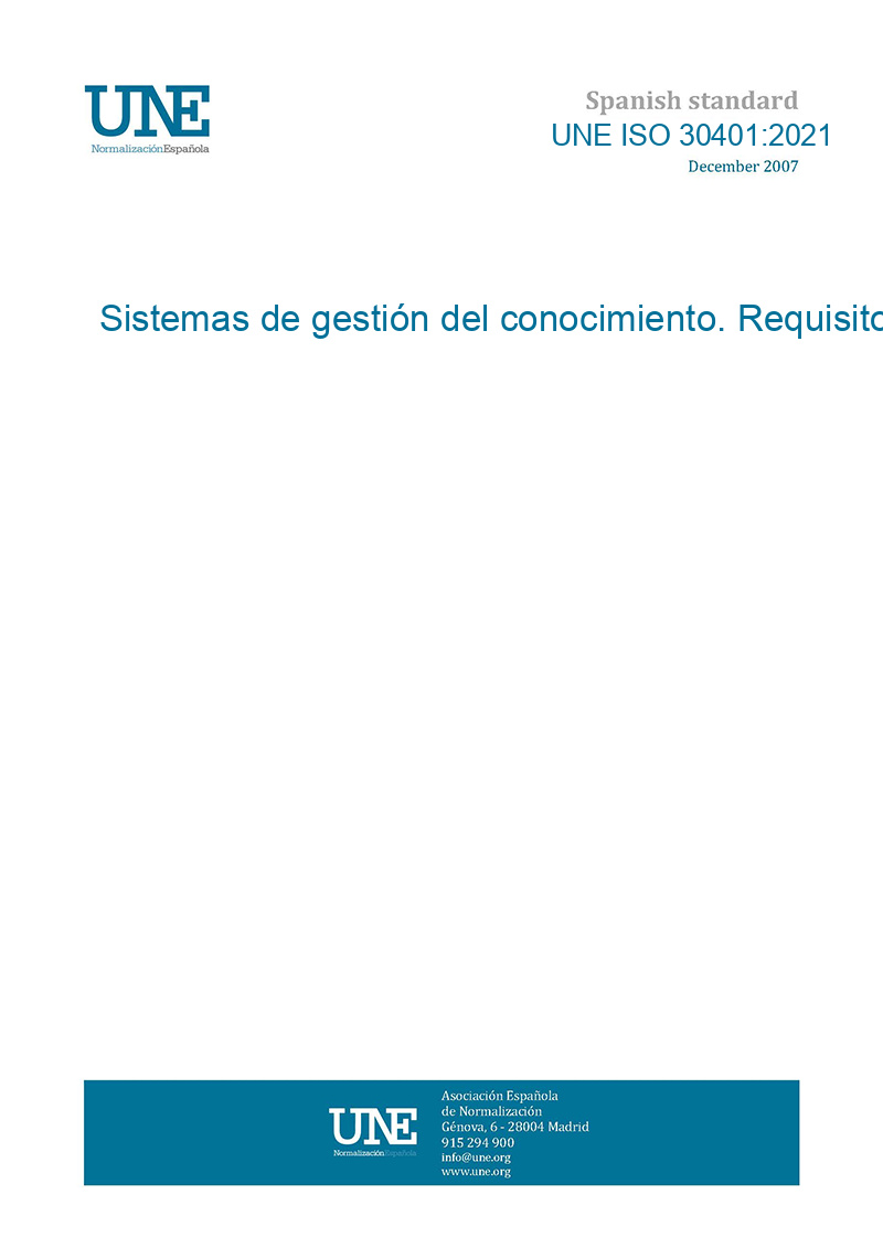 UNE ISO 30401:2021 Knowledge management systems - Requirements