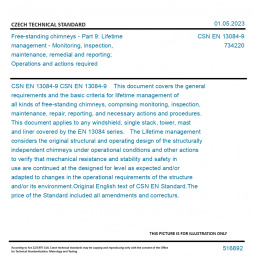 CSN EN 13084-9 - Free-standing chimneys - Part 9: Lifetime management - Monitoring, inspection ...