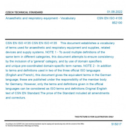 CSN EN ISO 4135 - Anaesthetic and respiratory equipment - Vocabulary