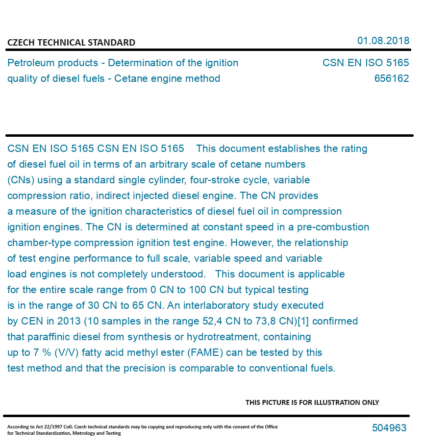 CSN EN ISO 5165 - Petroleum products - Determination of the ignition quality of diesel fuels ...