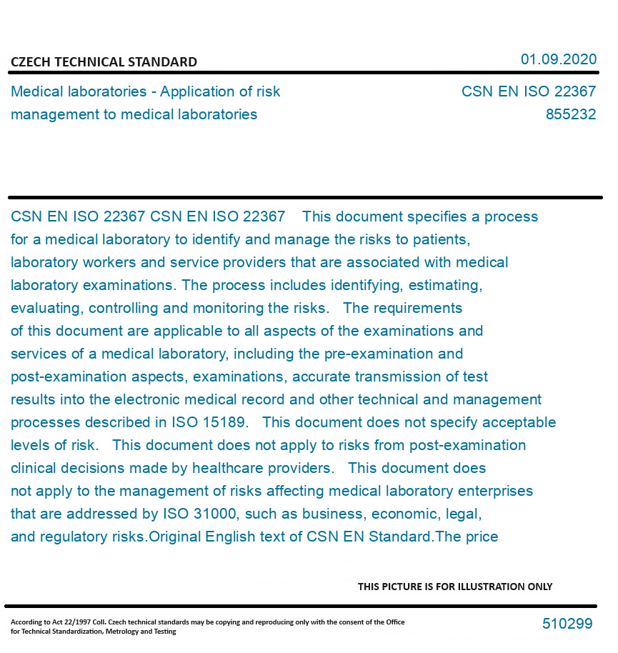 CSN EN ISO 22367 - Medical laboratories - Application of risk management to medical laboratories