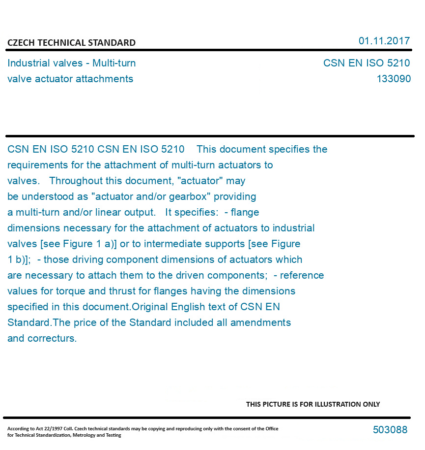 CSN EN ISO 5210 - Industrial valves - Multi-turn valve actuator attachments