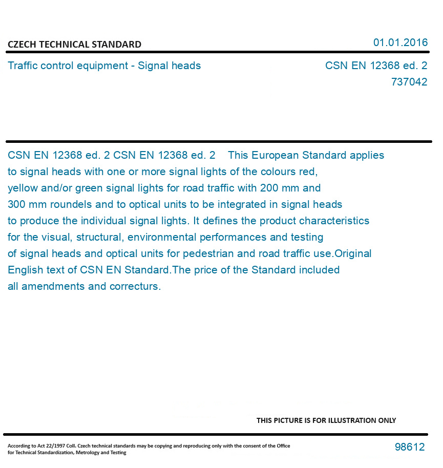 CSN EN 12368 ed. 2 - Traffic control equipment - Signal heads