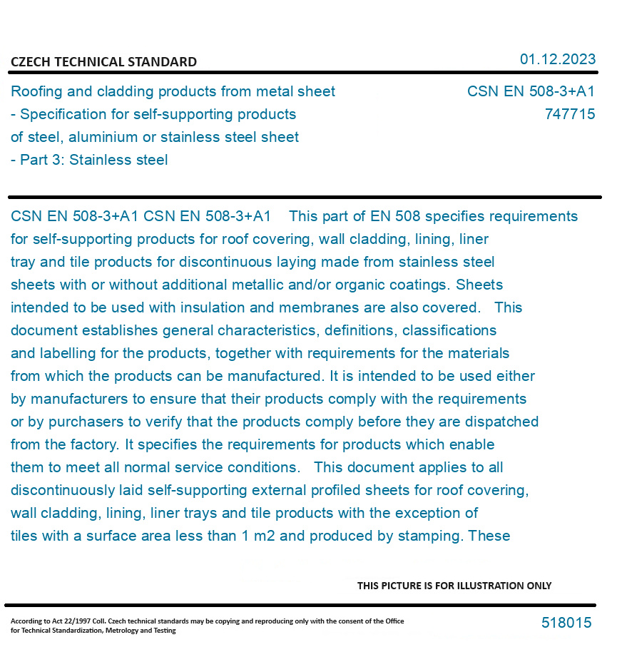 CSN EN 508-3+A1 - Roofing and cladding products from metal sheet ...