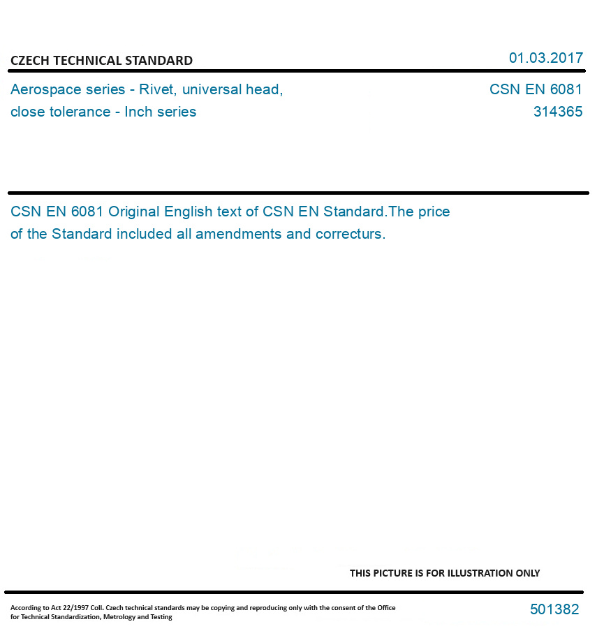 CSN EN 6081 - Aerospace series - Rivet, universal head, close tolerance ...